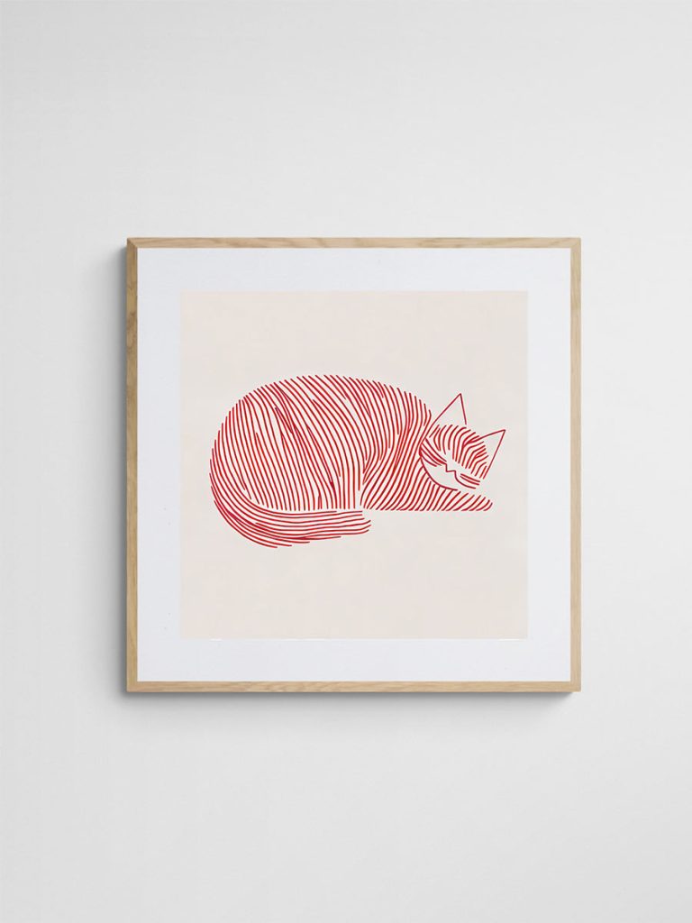 Abstract Art Print - Red Cat Sleeping