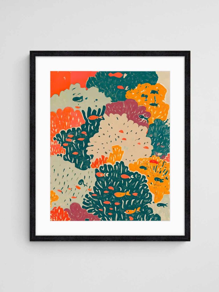 Linoleum Beach 4 - Coral Abstract Coastal Art Print